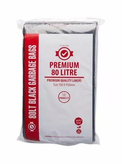 Garbage Bags Black 80 litre (Pkt 50) Brisbane & QLD